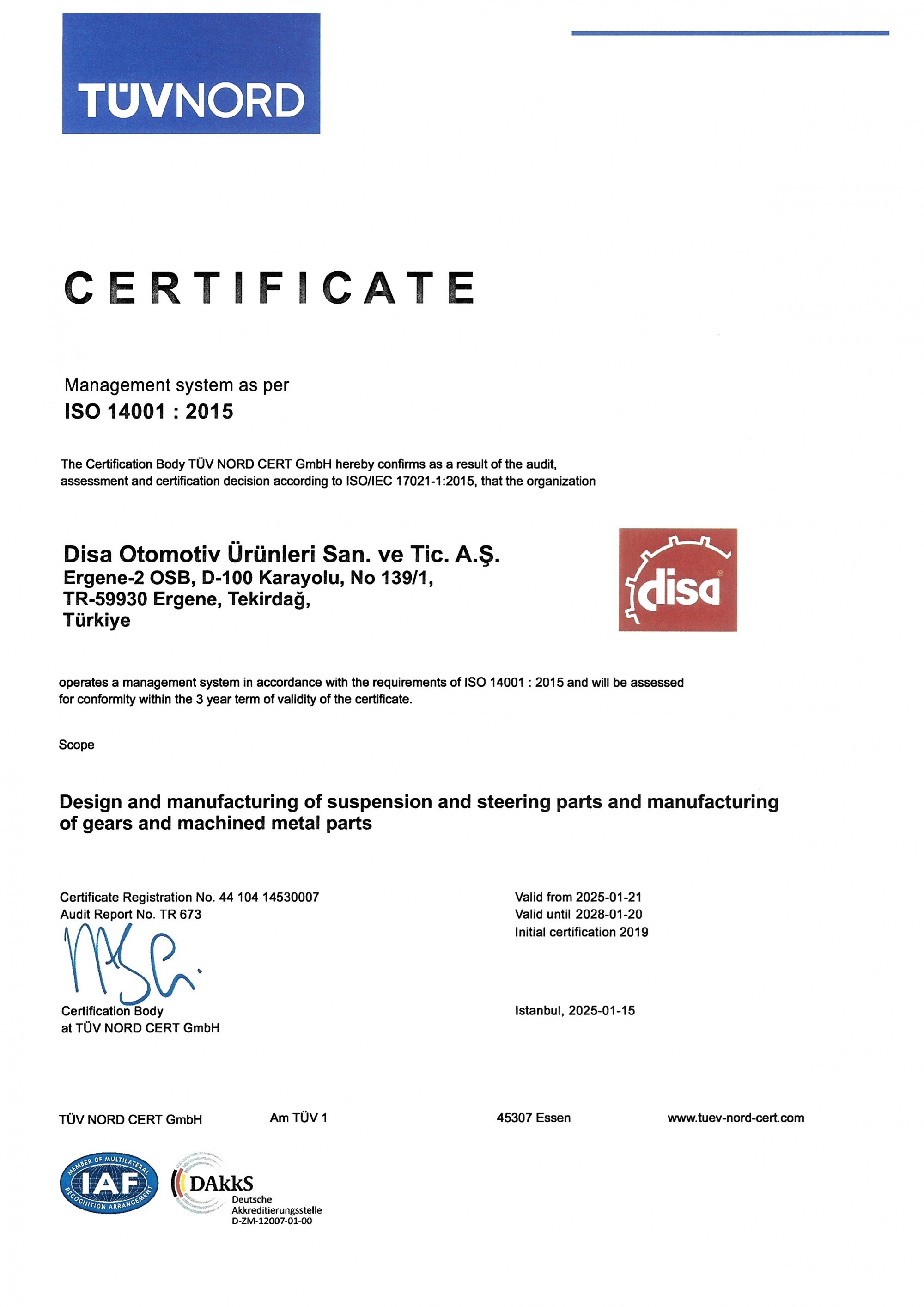 Certificates - Disa Automotive